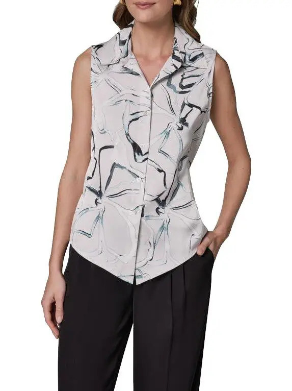 Donna Karan New York Printed Sleeveless Shirt - Aquamint Multi