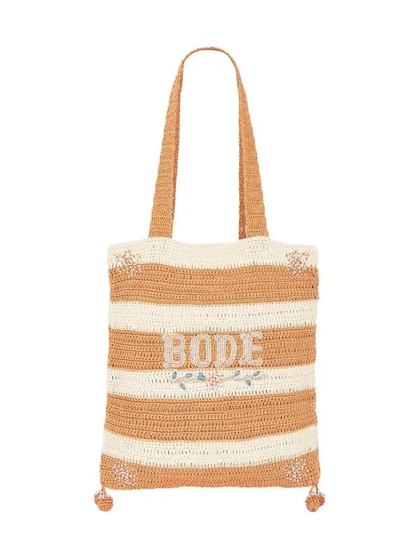 BODE Crochet Tote Bag - Cream & Orange