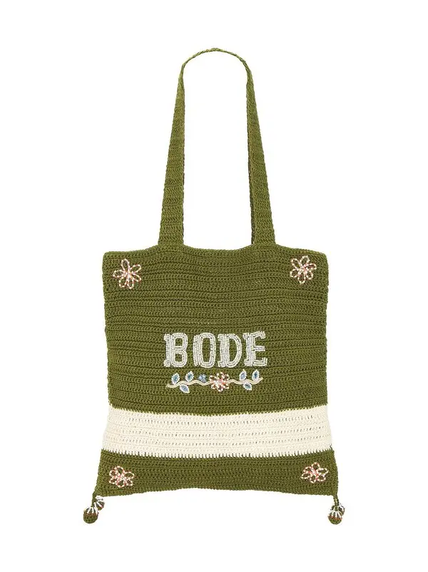 BODE Marsh Crochet Tote Bag - Green & Cream