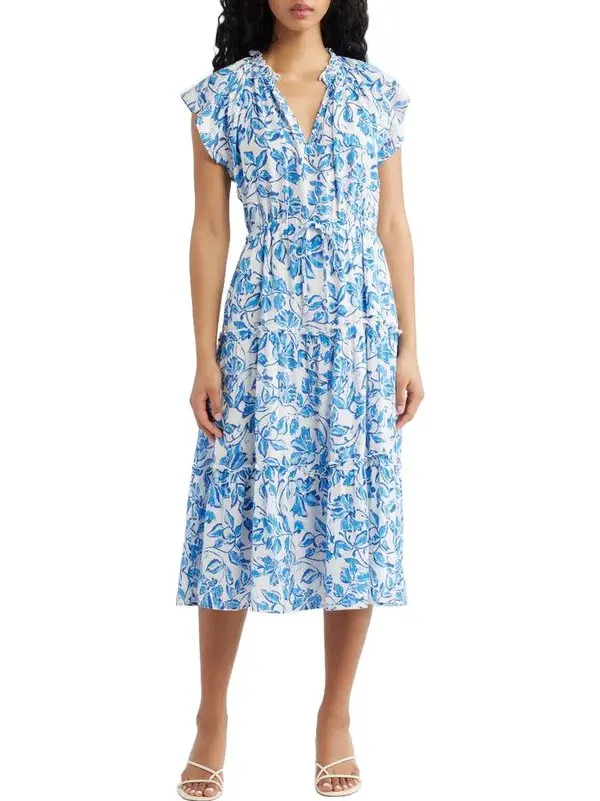 Rails Juni Floral Tie Waist Midi Dress - Azure Jasmine