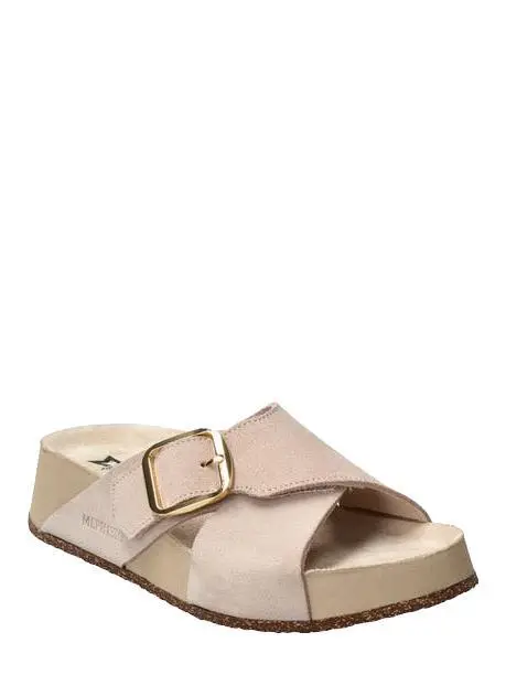 Mephisto Buckle Strap Wedge Slides - Sand