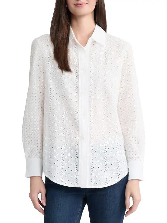 Jones New York Eyelet Button-up Shirt - Natural White