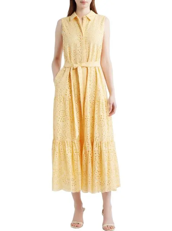 Kobi Halperin Eyelet Tie Waist Sleeveless Maxi Dress - Chamomile