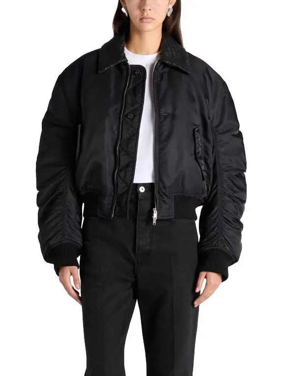 Bottega Veneta Intrecciato Collar Water Repellent Padded Nylon Bomber Jacket - Double Black