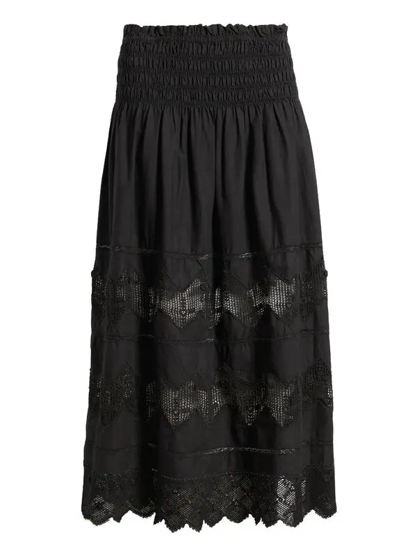 The Great. The Rosette Crochet Trim Cotton Skirt - Black