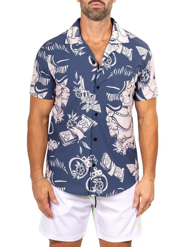 MACEOO Marthyr0400 Short Sleeve Camp Shirt - Blue