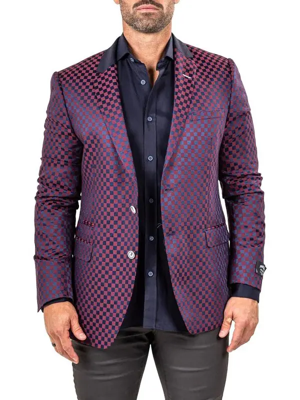 MACEOO Checkerboard Pattern Sport Coat - Red