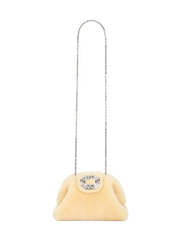 Amina Muaddi Camelia Shearling Bag - Beige