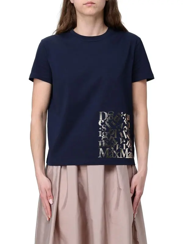 Max Mara Cotton Jersey T-shirt With Logo Detail - Blue