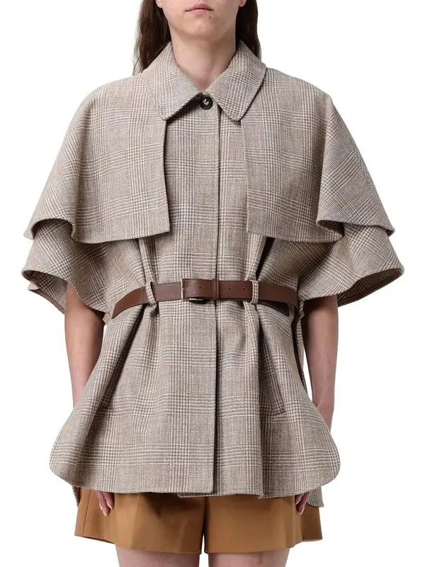 Max Mara Belted Plaid Cape - Leather