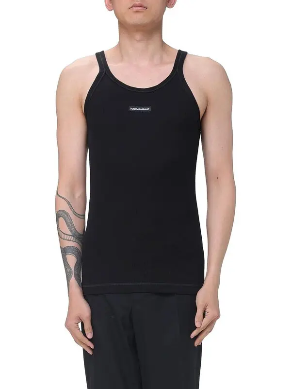 Dolce & Gabbana Cotton Tank Top With Logo - Black