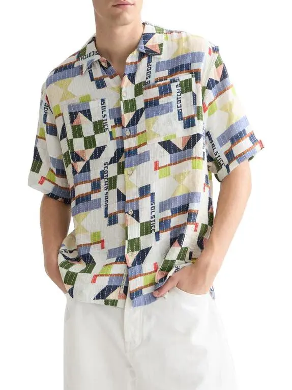 Scotch & Soda Relaxed Fit Print Short Sleeve Button-up Shirt - Patchwork Jacquard