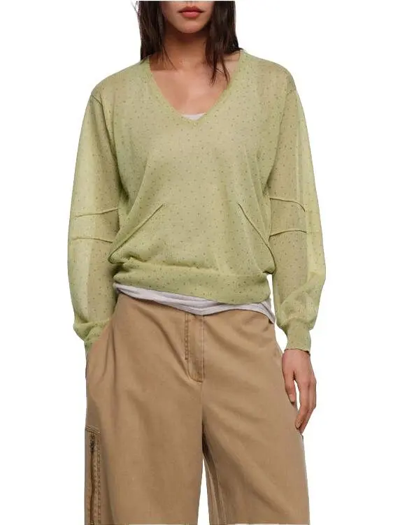 Bimba Y Lola Polka Dot V-neck Long Sleeve Sweater - Dots Mini Olive
