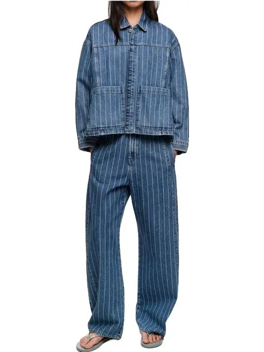 Bimba Y Lola Striped Barrel-cut Jeans With Adjustable Back Buckle - Denim Blue