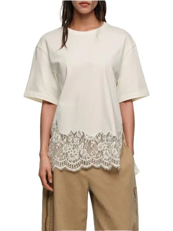 Bimba Y Lola Oversize Lace T-shirt - Ivory