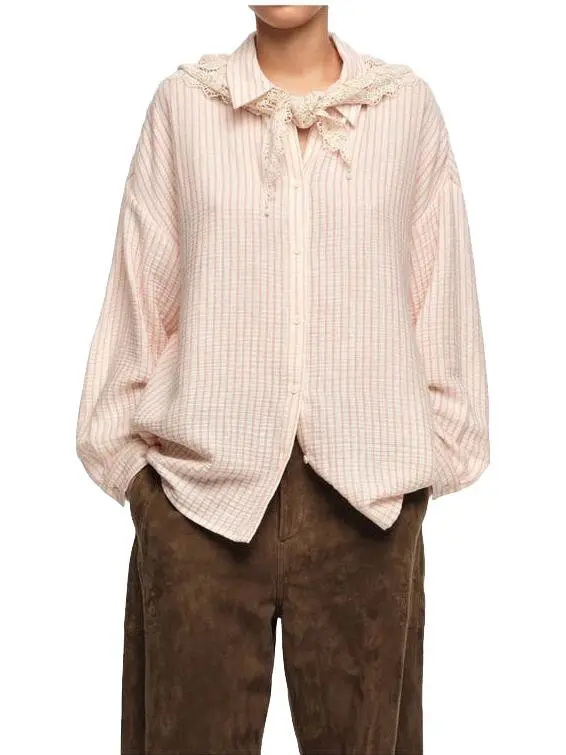 Bimba Y Lola Cotton Shirt With Crochet Scarf Detail - Off White