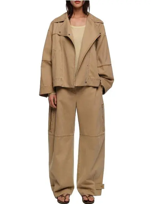 Bimba Y Lola Cotton Blend Barrel Trousers - Camel