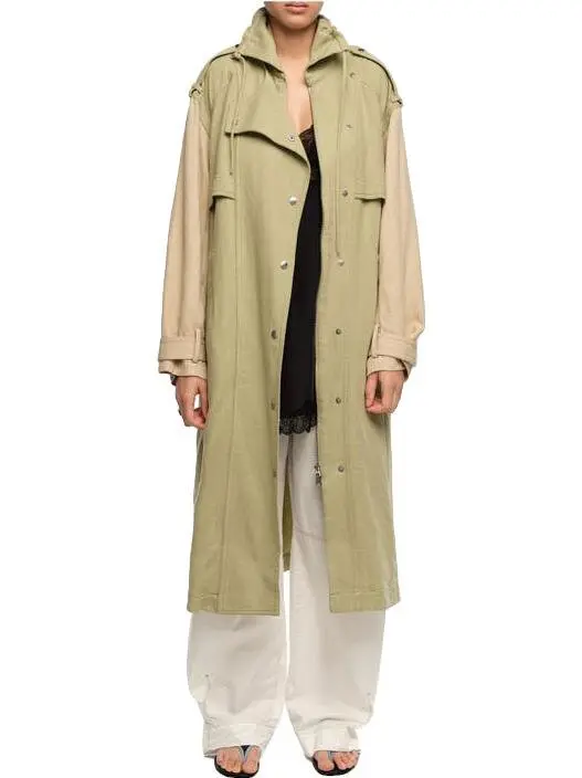 Bimba Y Lola Maxi Length Double-breasted Trench Coat - Light Green