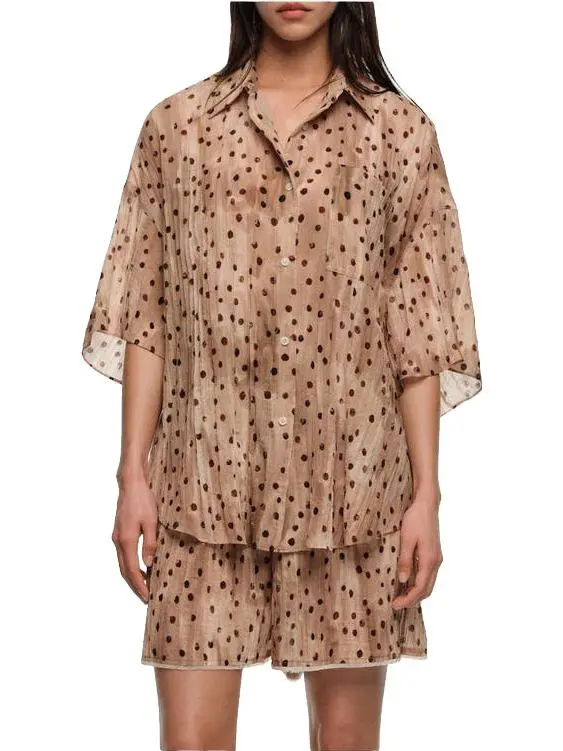Bimba Y Lola Dots Short-sleeve Pleated Shirt - Watercolor Dots