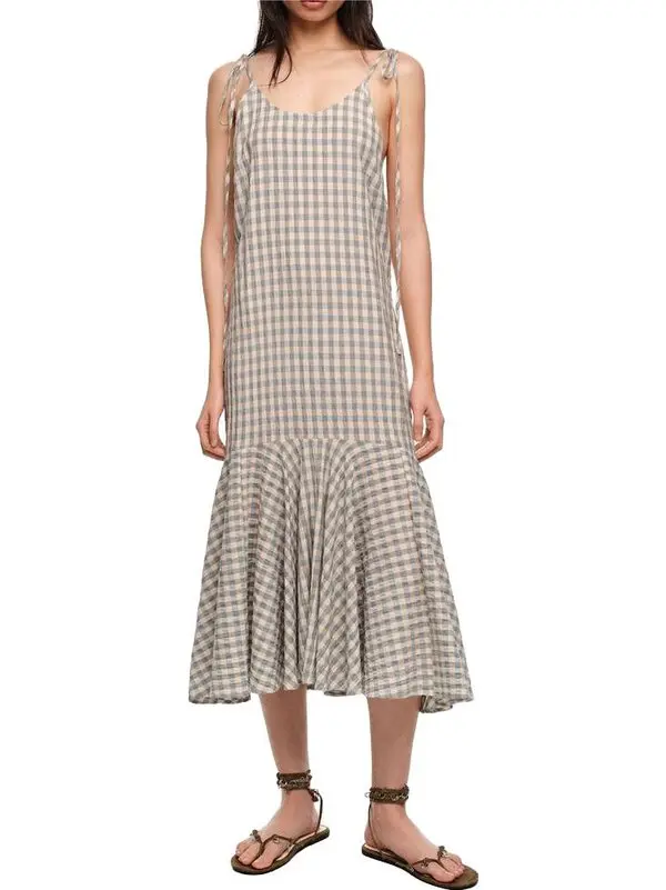 Bimba Y Lola Checked Strappy Midi Dress - Light Blue