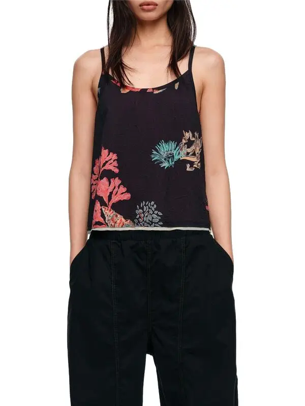 Bimba Y Lola Printed Wrinkled Tank Top - Tortuga Black