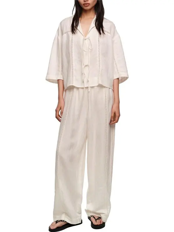 Bimba Y Lola Wide-leg Linen-blend Trousers - White