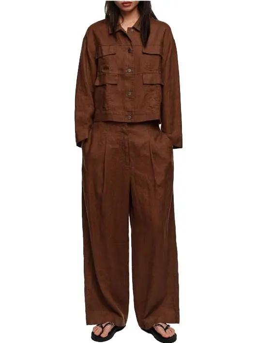 Bimba Y Lola Linen Darted Straight-fit Trousers - Washed Brown