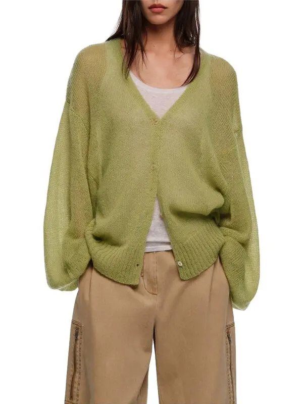 Bimba Y Lola Mohair And Wool Blend Long Cardigan - Green