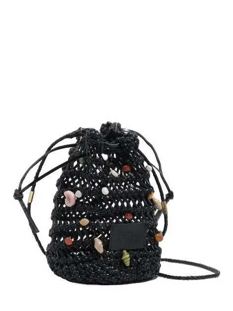 Bimba Y Lola Crochet Bucket Bag With Shell Embellishments - Black