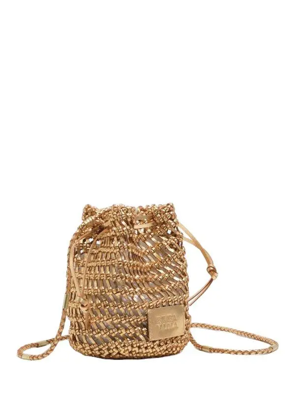 Bimba Y Lola Crochet Bucket Bag With Shell Embellishments - Gold