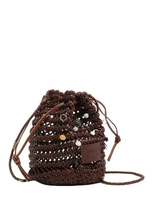 Bimba Y Lola Crochet Bucket Bag With Shell Embellishments - Nut