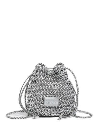 Bimba Y Lola Mini Plaited Crochet Leather Bucket Bag - Silver