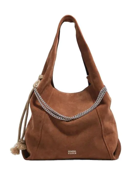 Bimba Y Lola Suede Shoulder Bag - Chestnut