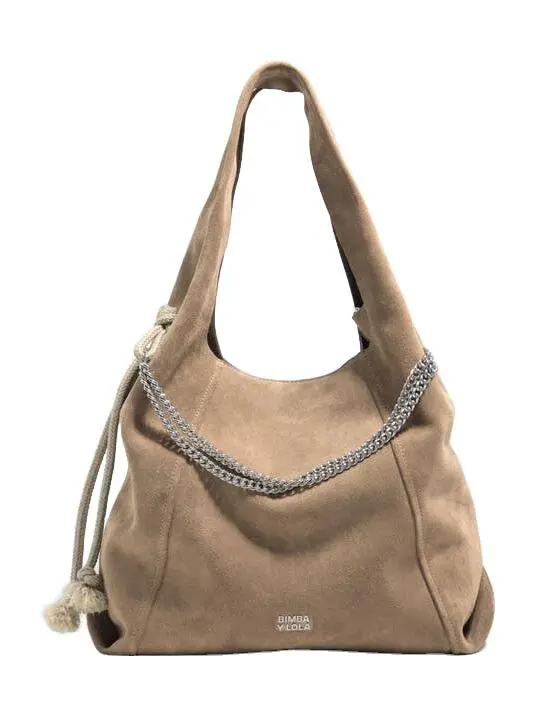 Bimba Y Lola Suede Shoulder Bag - Natural