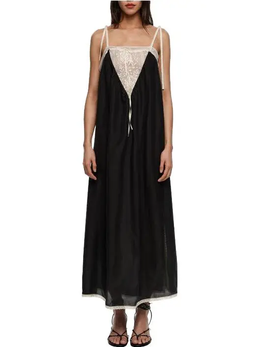 Bimba Y Lola Silk-blend A-line Dress With Lace - Black