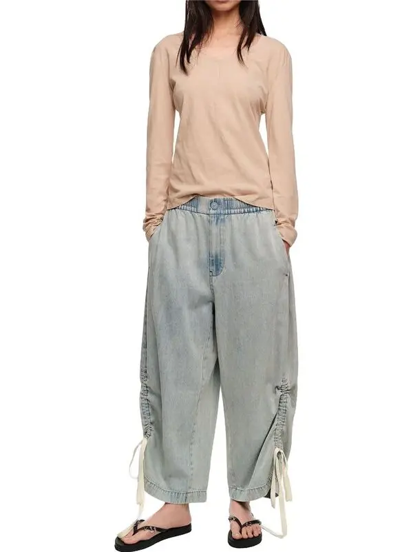 Bimba Y Lola Denim Jogger Trousers With Gathering - Light Denim Blue