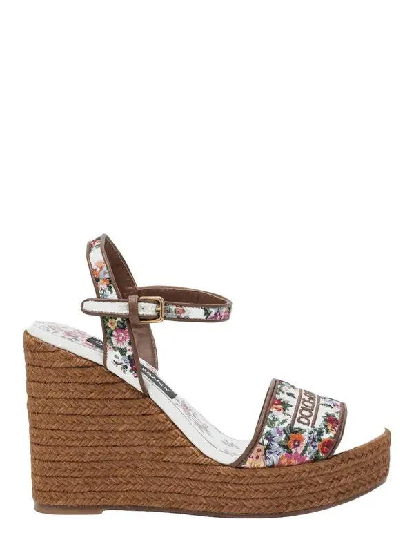Dolce & Gabbana Nappa Wedge Sandals With Floral Embroidery - Multicolor