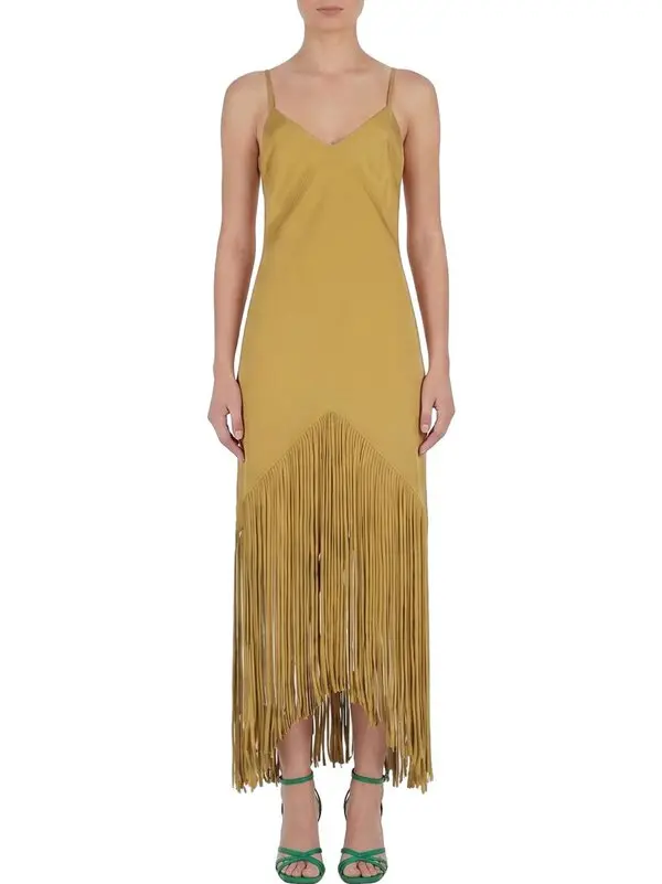 Pinko Midi Dress With Fringe Detail - Brown