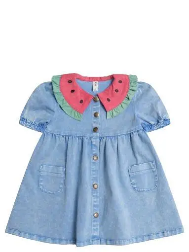 HUXBABY Watermelon Denim Puff Dress - Seaside