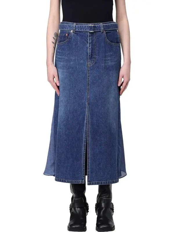 Sacai Cotton Denim Midi Skirt - Blue