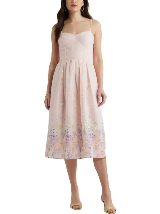 Chelsea28 Seamed Bodice Broderie Anglaise Dress - Pink Rosewater