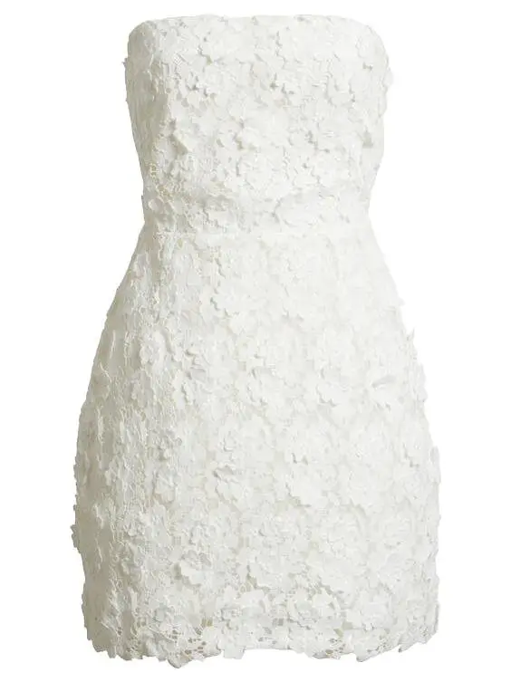 Chelsea28 Floral Appliqué Strapless Lace Minidress - White