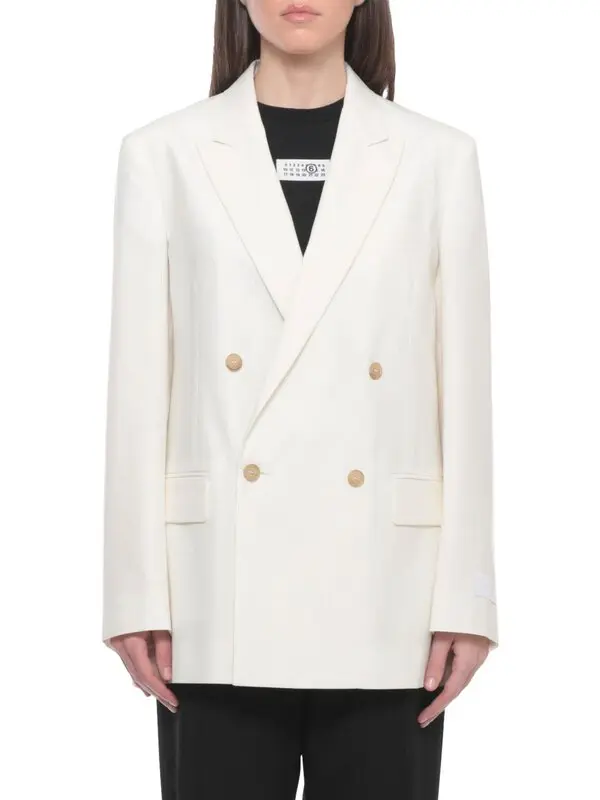MAISON MARGIELA Double-breasted Virgin Wool Blend Blazer - Beige