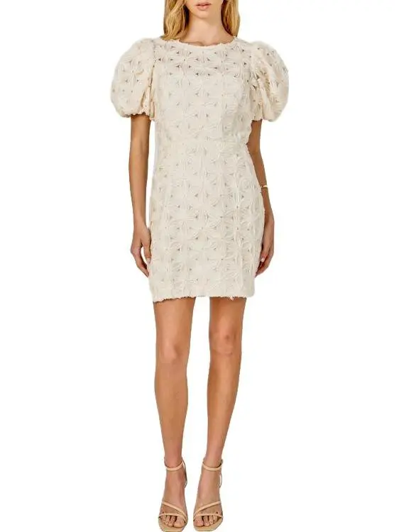 Endless Rose Texture Puff Sleeve Minidress - Cream