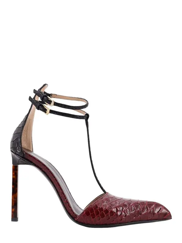 TOM FORD Crocodile Print Leather Pumps With Adjustable Ankle Strap - Red
