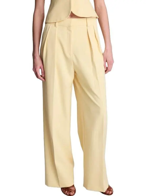 KENNETH COLE Double Pleat Wide Leg Trousers - Pastel Yellow