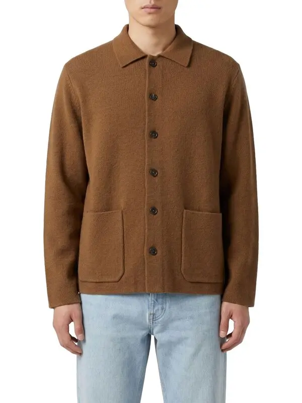Le Kasha Collared Knit Jacket - Brown