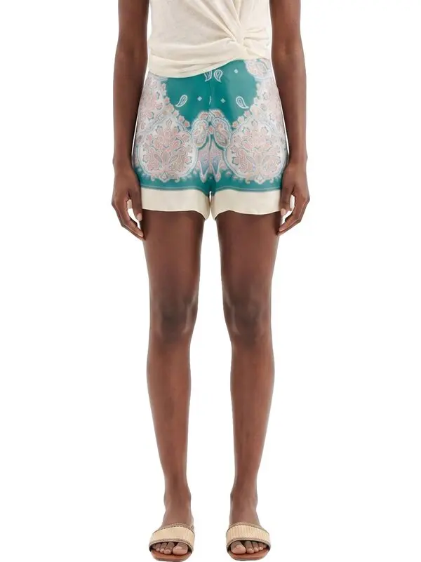 Pinko Satin Shorts With Ethnic Print - Multicolor