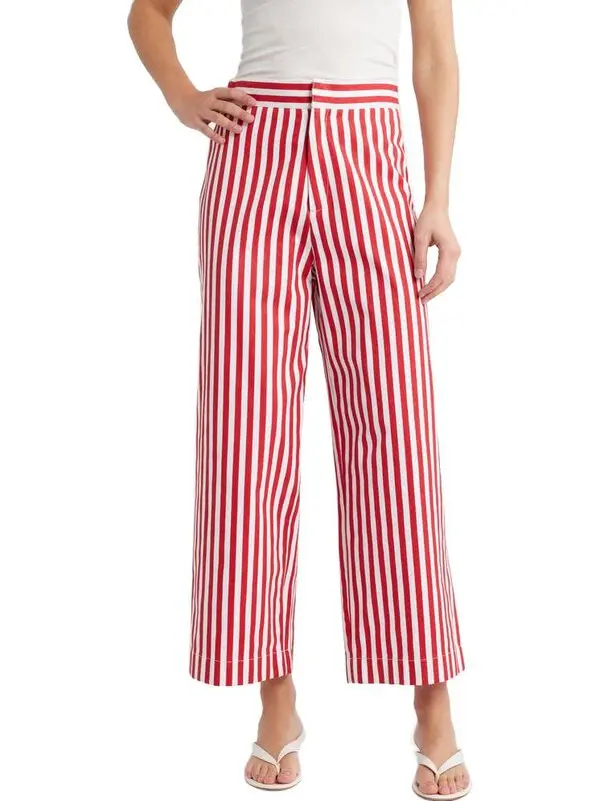 French Connection Keller Stripe Wide Leg Pants - 60-crimson Red