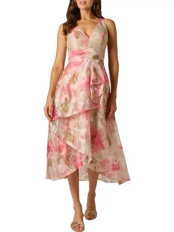 Adrianna Papell Floral Organza Gown - Sage Multi